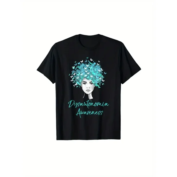 Dysautonomia Awareness T-Shirt - Black Cotton Tee with Butterfly and ...