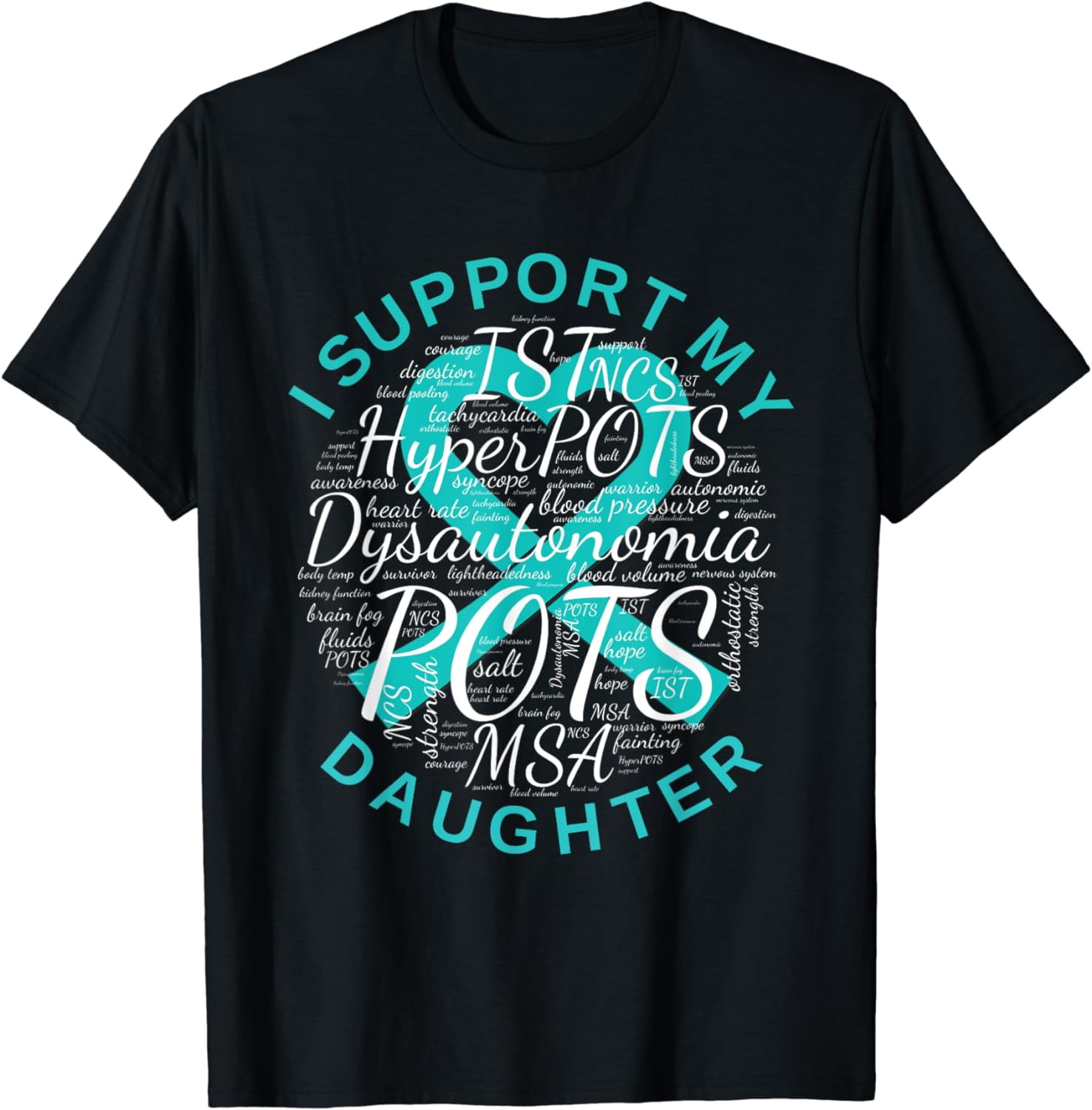Dysautonomia POTS Awareness Warrior Cure Heart Ribbon Cotton T-Shirt ...