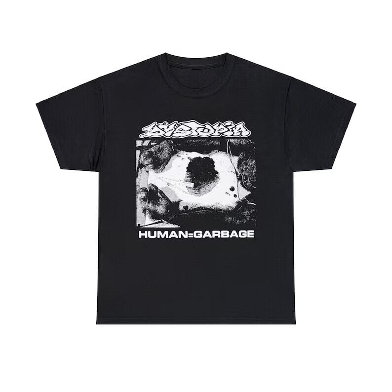Dystopia Human = Garbage T Shirt Vintage Crust Punk Sludge Band Skunk ...
