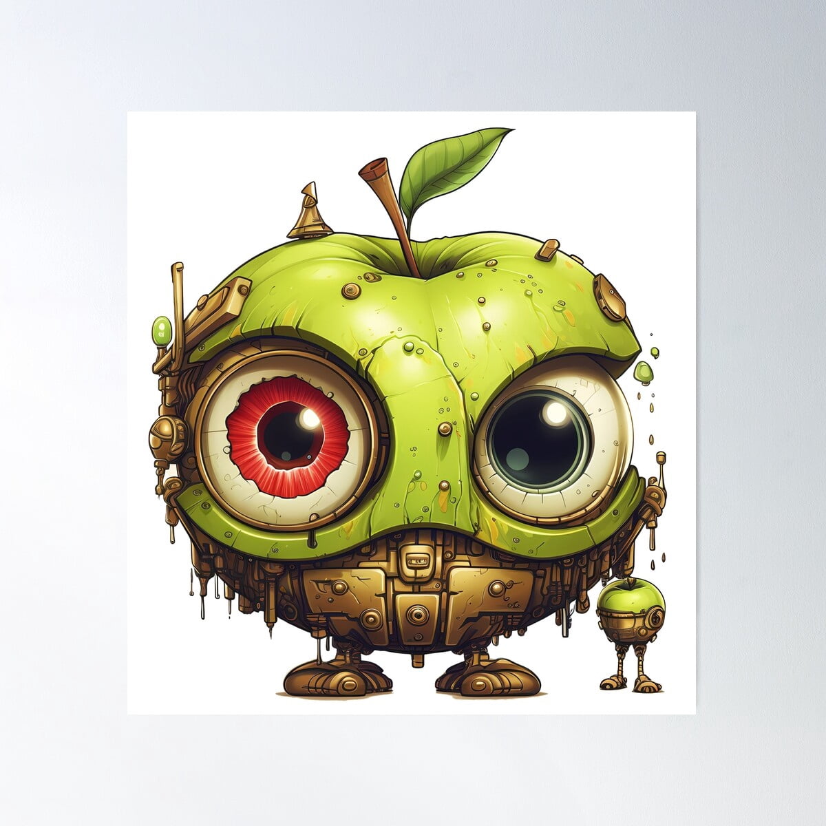 Dystopian Bitten Steampunk Apple Fruit Face Poster Wall Art, Modern ...