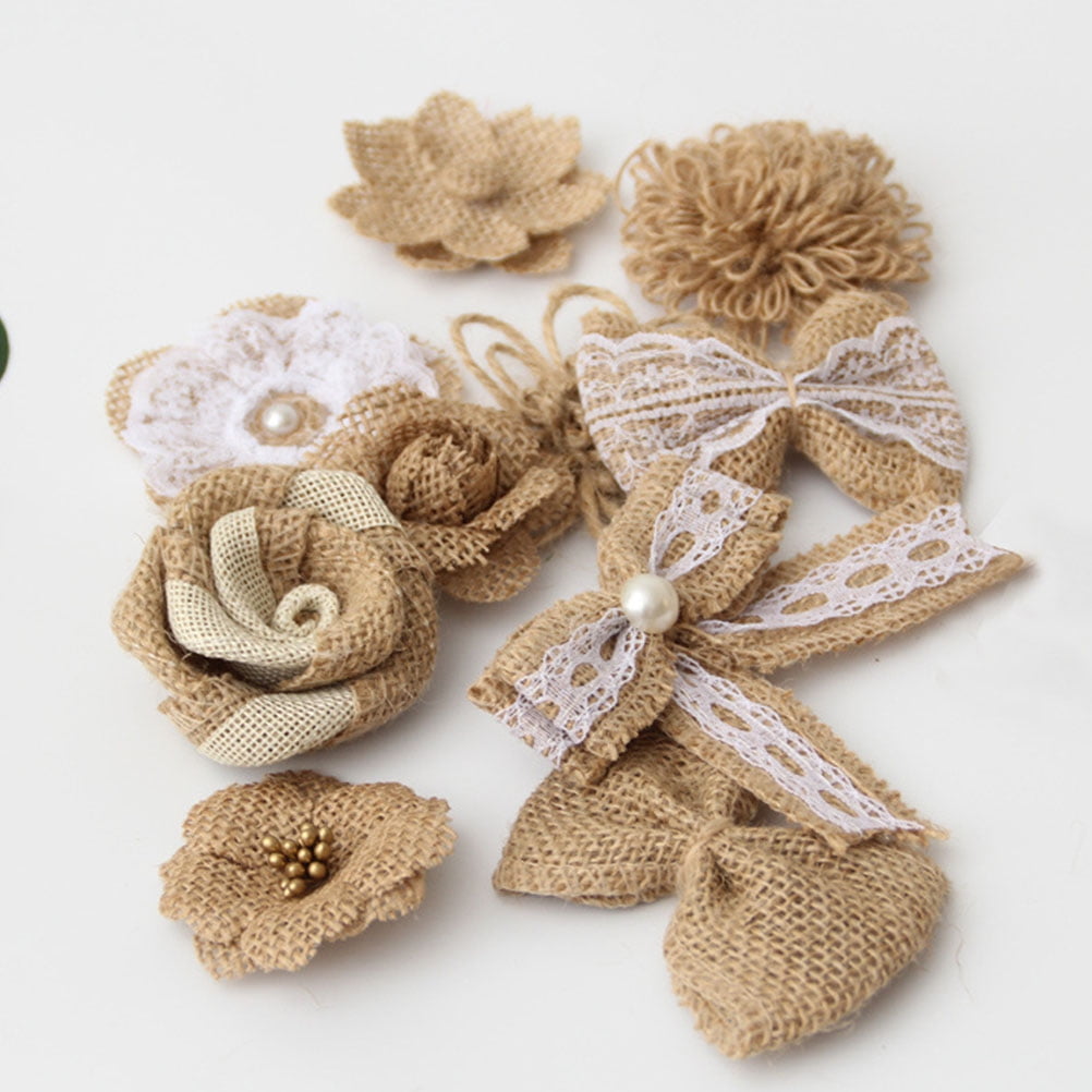 Dytern DIY 24pcs in 1 Set Jute Flower DIY Burlap Floral Ornaments Vintage Handmade Linen ...