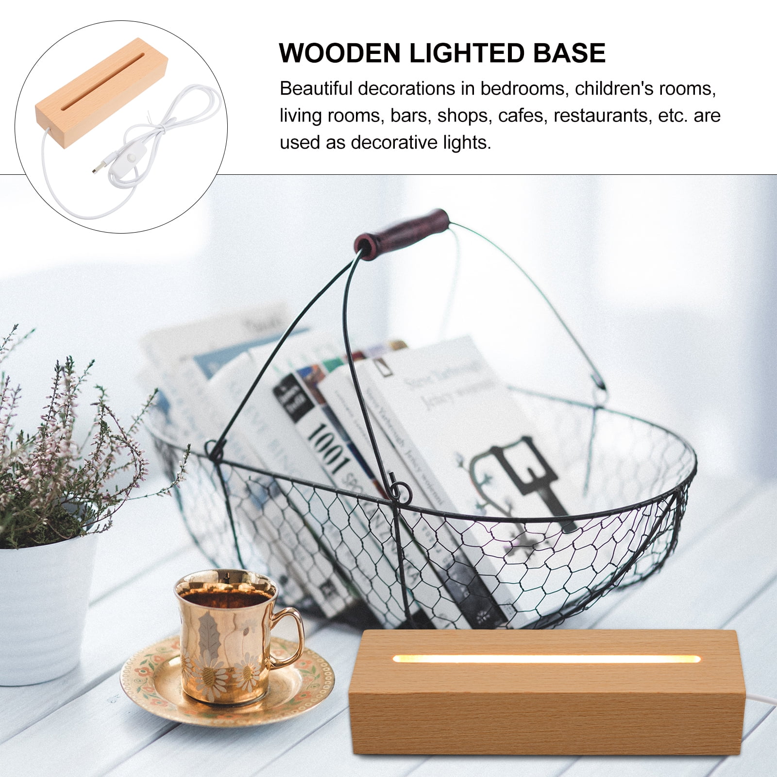 Dytern DIY 2pcs USB LED Light Base Wooden LED Lights Display Base for ...