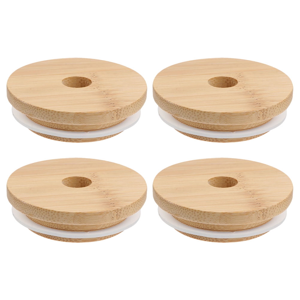 Dytern Mug Lid 4pcs Bamboo Wood Bottle Lids Tea Cup Lids Round Glass ...