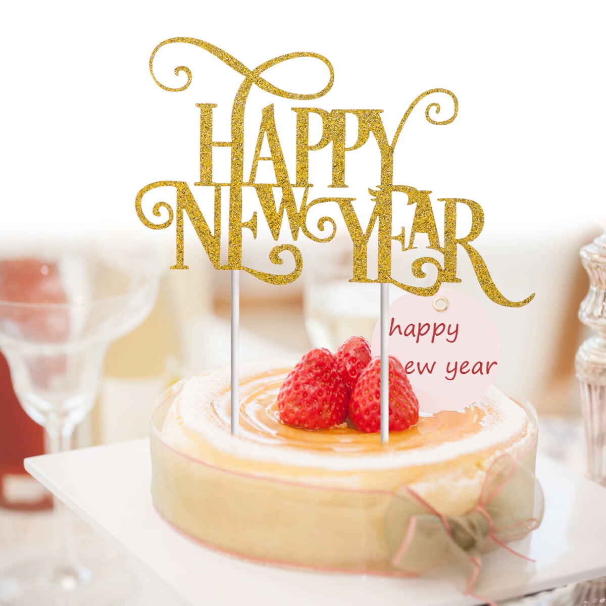 Dytern Party 10pcs Happy New Year Glitter Paper Cake Toppers Twinkle ...