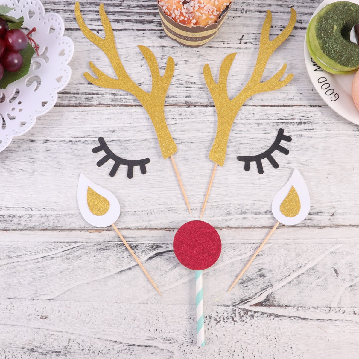 Dytern Party 5 Sets Glitter Elk Cake Decoration Antler Cupcake Toppers ...
