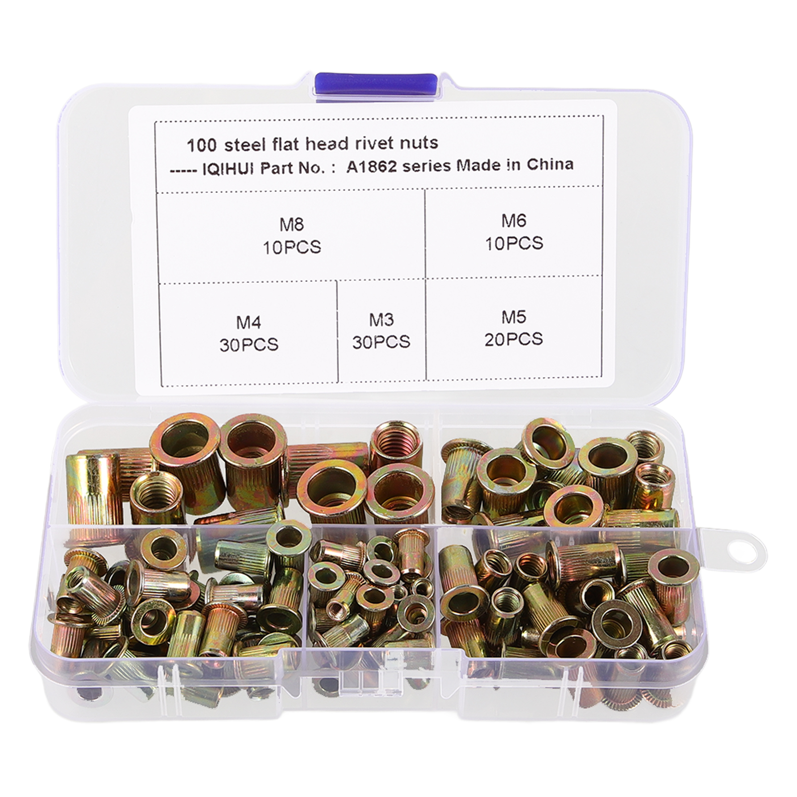 Dytern Rivnut 100Pcs M5 M8 Zinc Plated Carbon Steel Knurled Nuts Rivnut ...