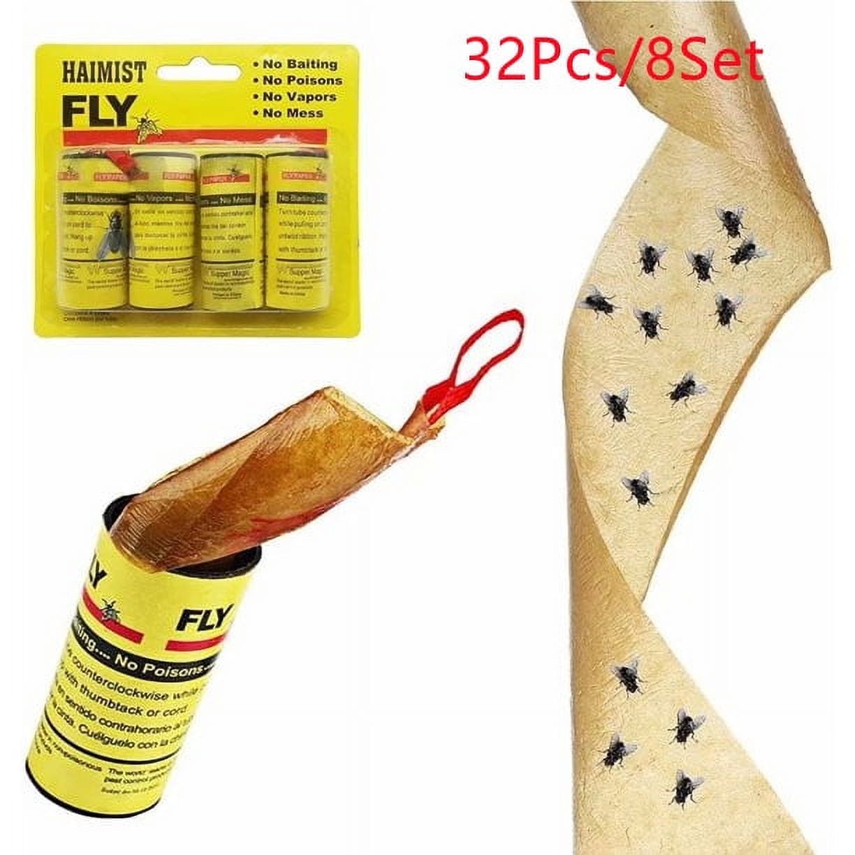 Dyue 32 Rolls Fruit Fly Catcher Rolls Hanging Fly Ribbon Insect Catcher ...