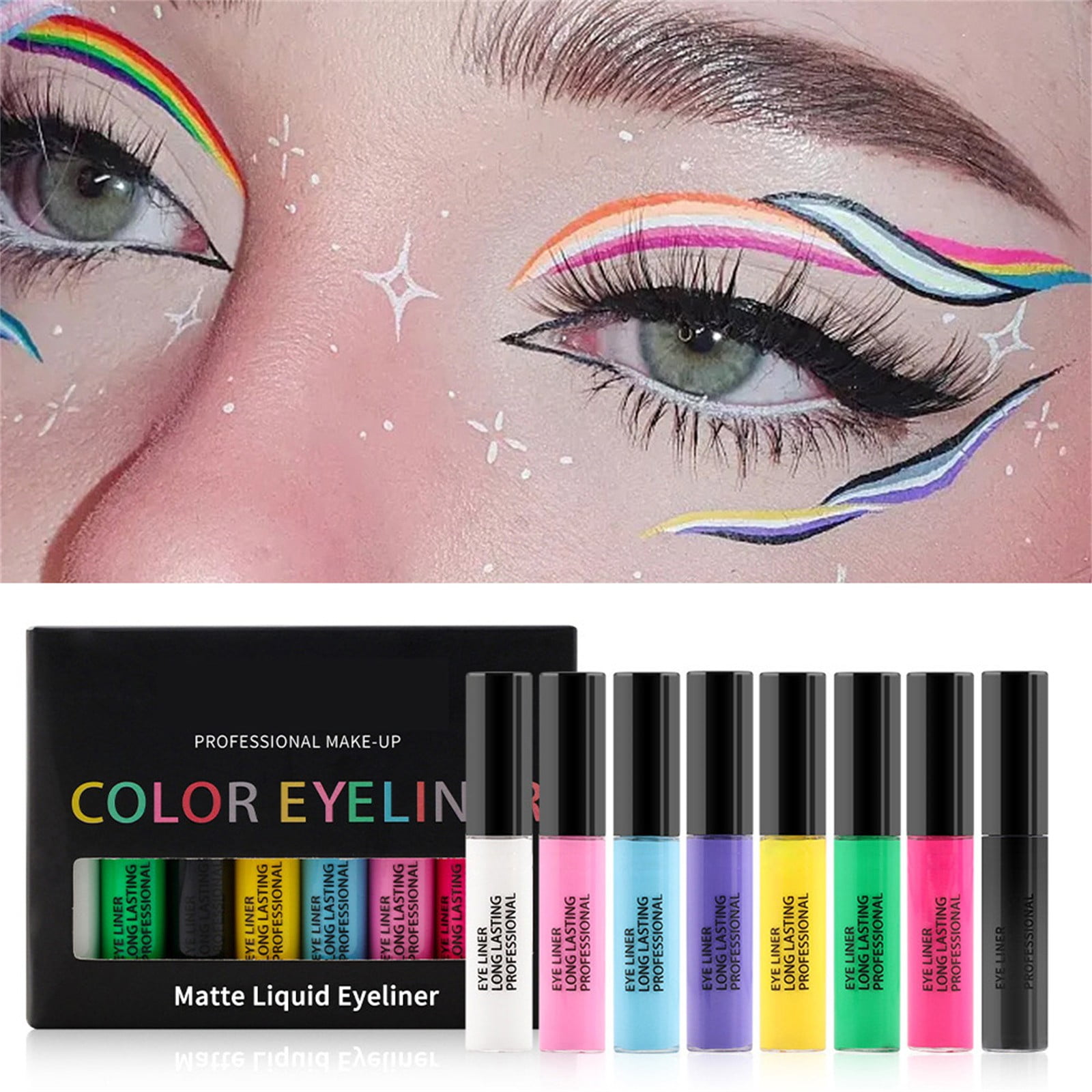 Dyue 6 Colors Flatness Liquid Eye Liner Set Rainbow Colorful Neon Eye ...