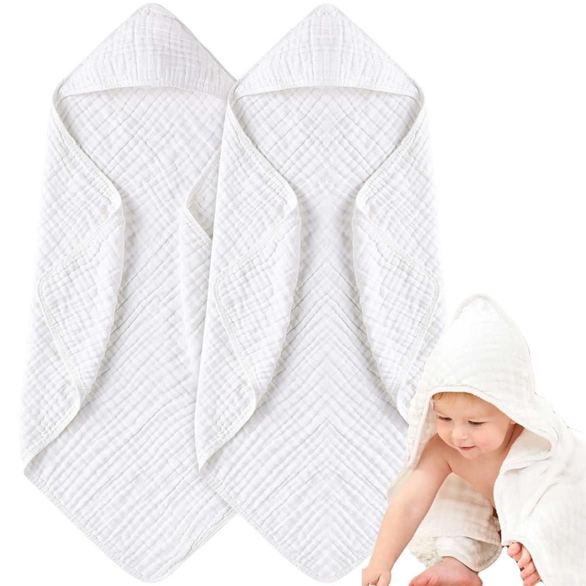 Dyues 2 Packs Hooded Baby Bath Towel for Newborn,Soft & Absorbent ...
