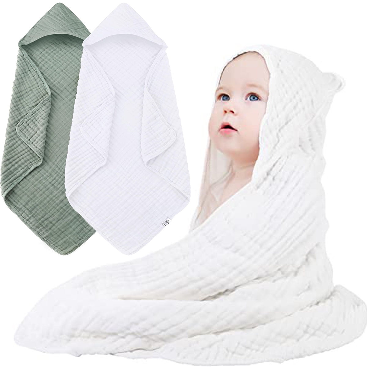Dyues 2PCS Hooded Baby Towels - Muslin Cotton Baby Bath Towel for ...