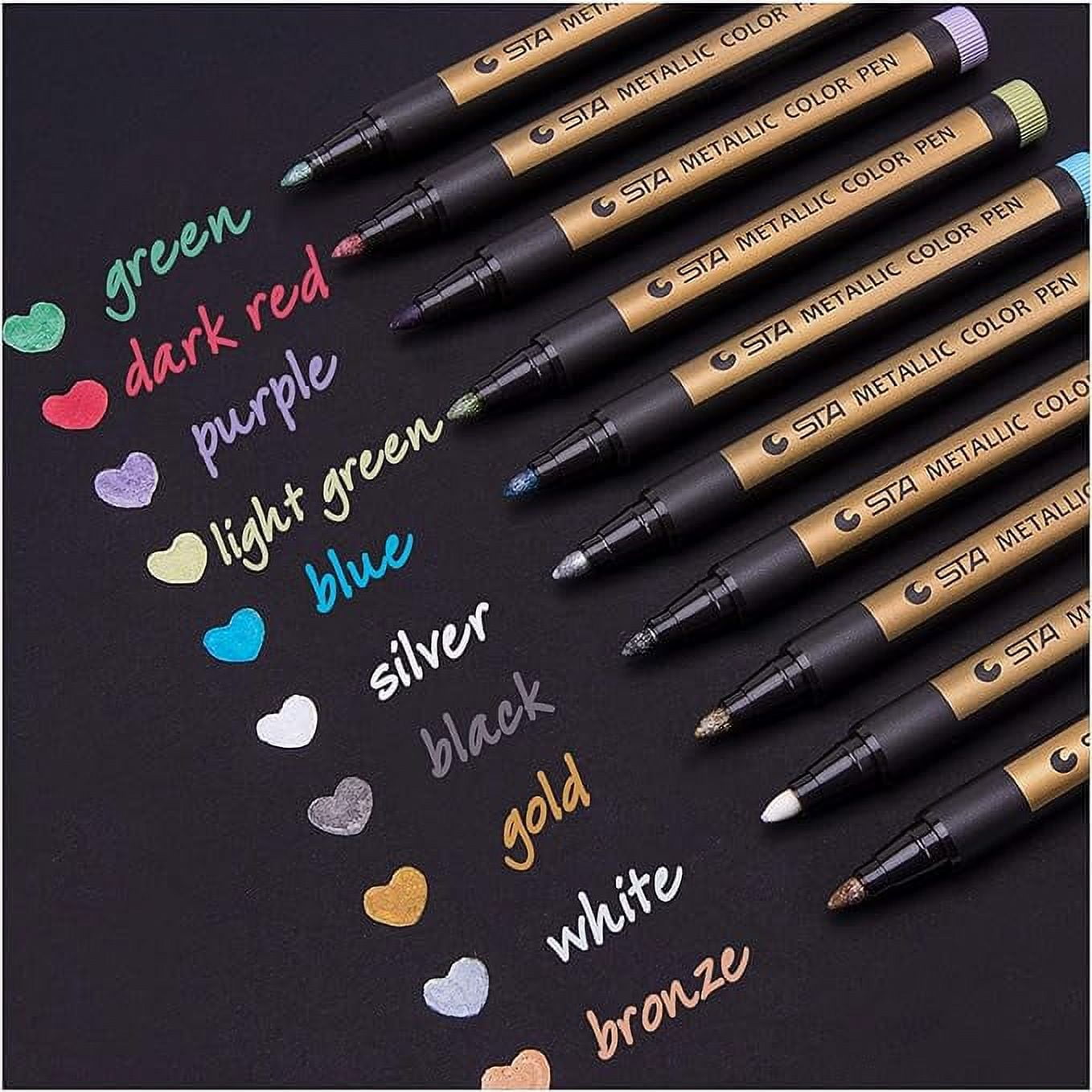 Dyvicl Metallic Marker Pens - Set of 10 Medium Point Metallic Markers ...