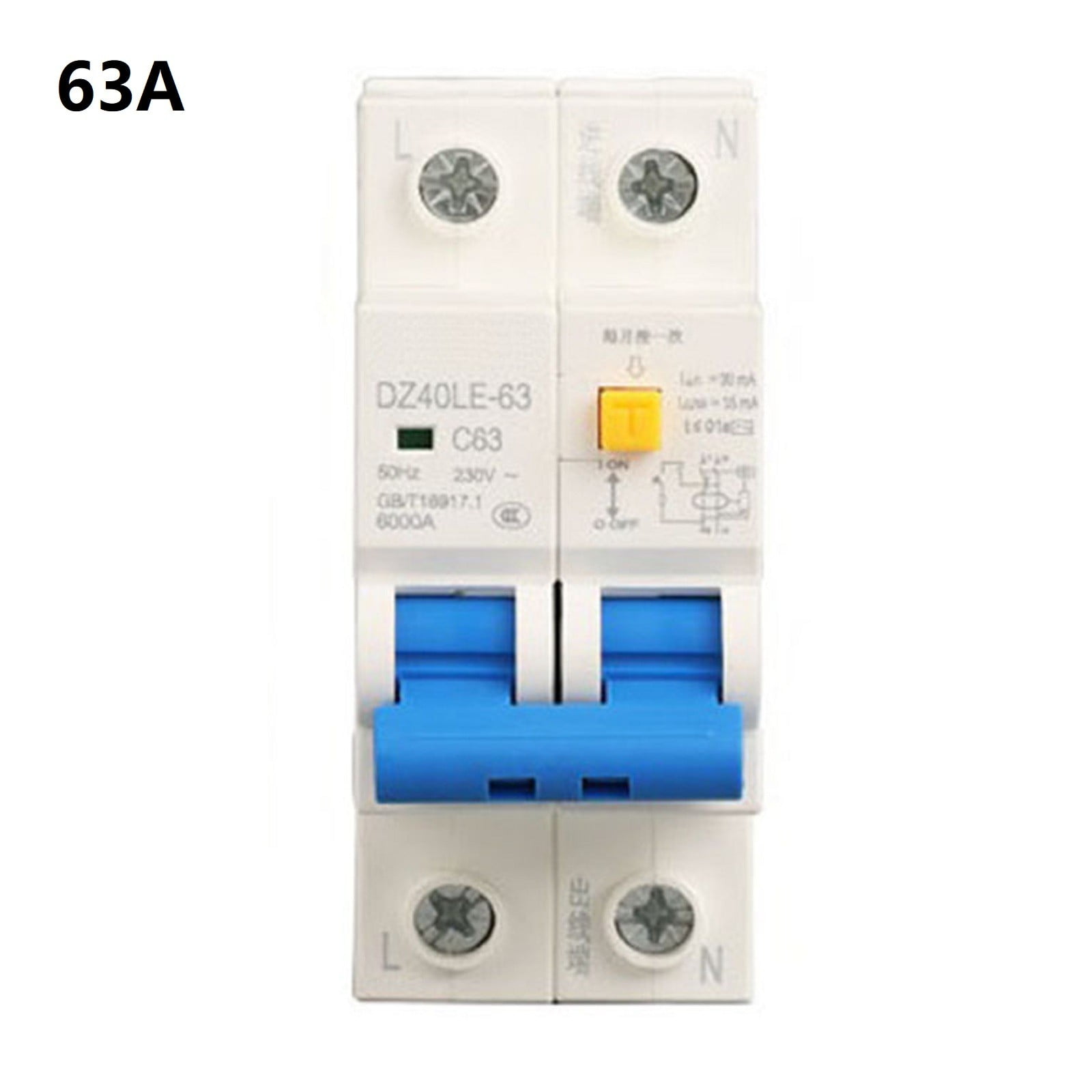 Dz47Le-63 2P Leakage Circuit Breaker With Overload Leakage Protector Switch 230V - Walmart.com