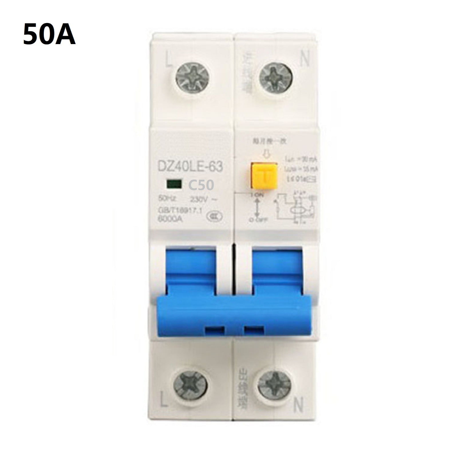 Dz47Le-63 2P Leakage Circuit Breaker With Overload Leakage Protector Switch 230V - Walmart.com