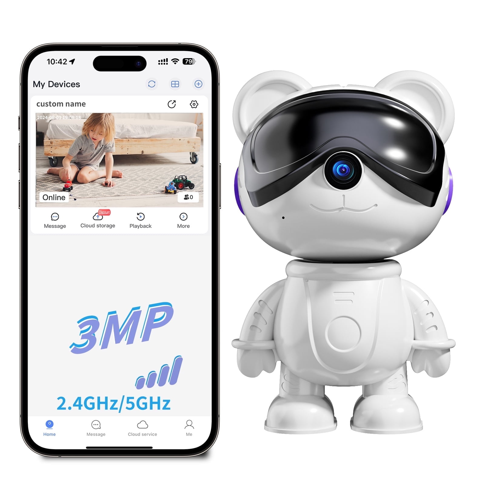 Dzcctvipc Cute Bear 2K Full HD Smart Robot Camera, 5G Dual-Band PTZ 360 ...