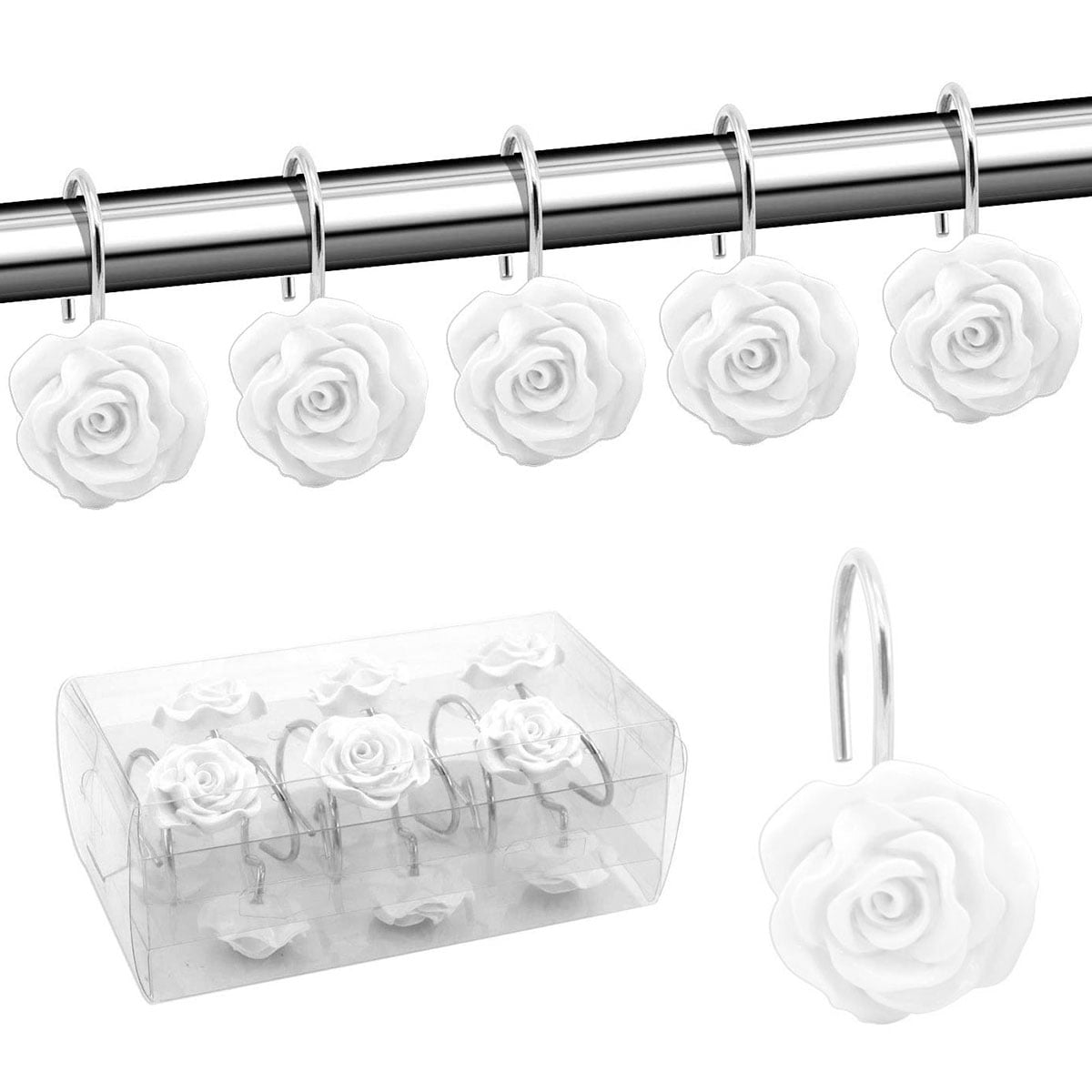 Dznils 12 Pcs Rose Shower Curtain Hooks, Decorative Metal Shower ...