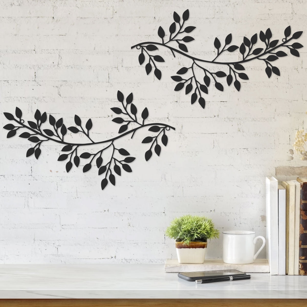 Dznils 2Pcs Metal Tree Leaf Wall Art, Olive Branch Decor, Wrought Iron ...