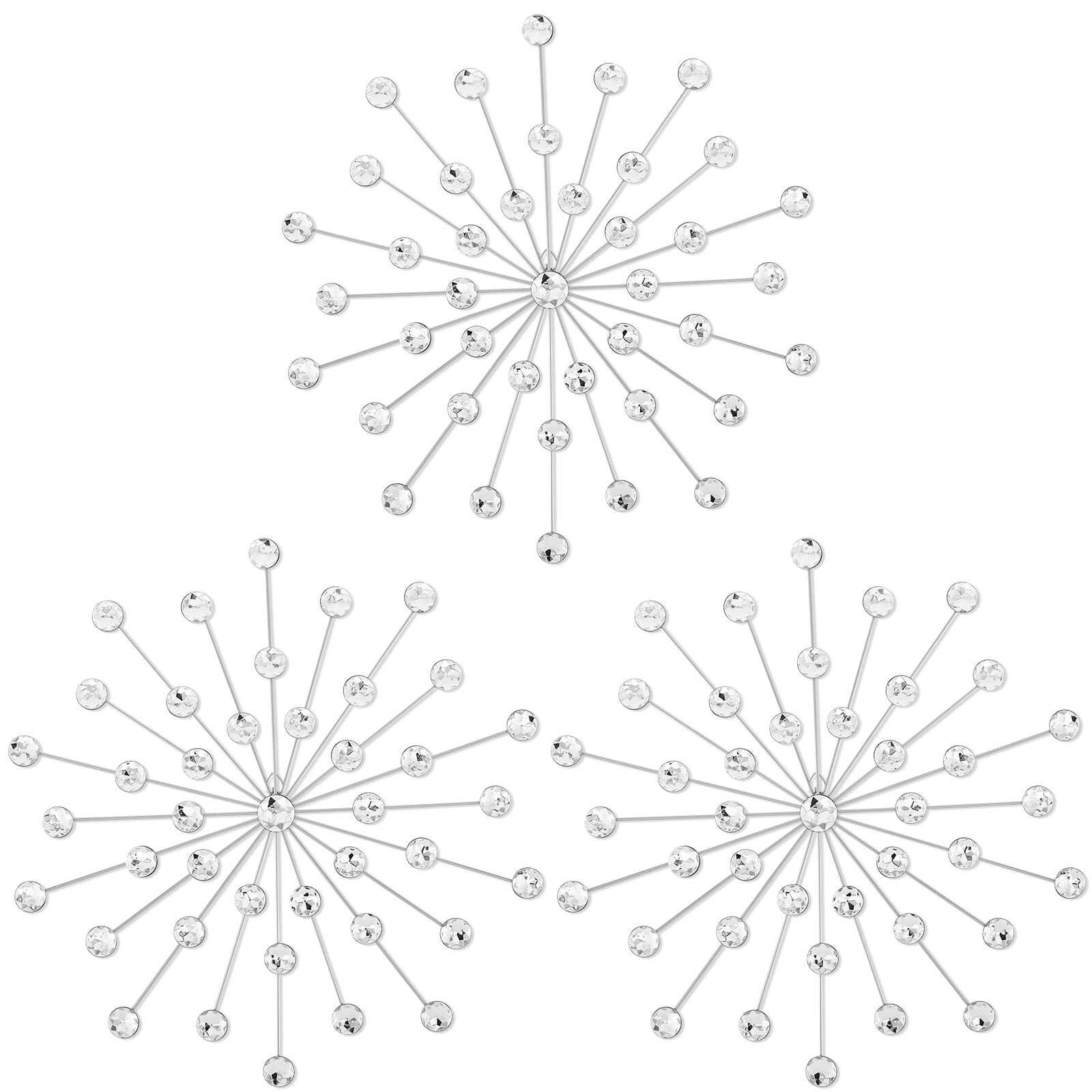 Dznils 3Pcs Metal Starburst Rhinestone Wall Decor 14 inches Metal Wall ...