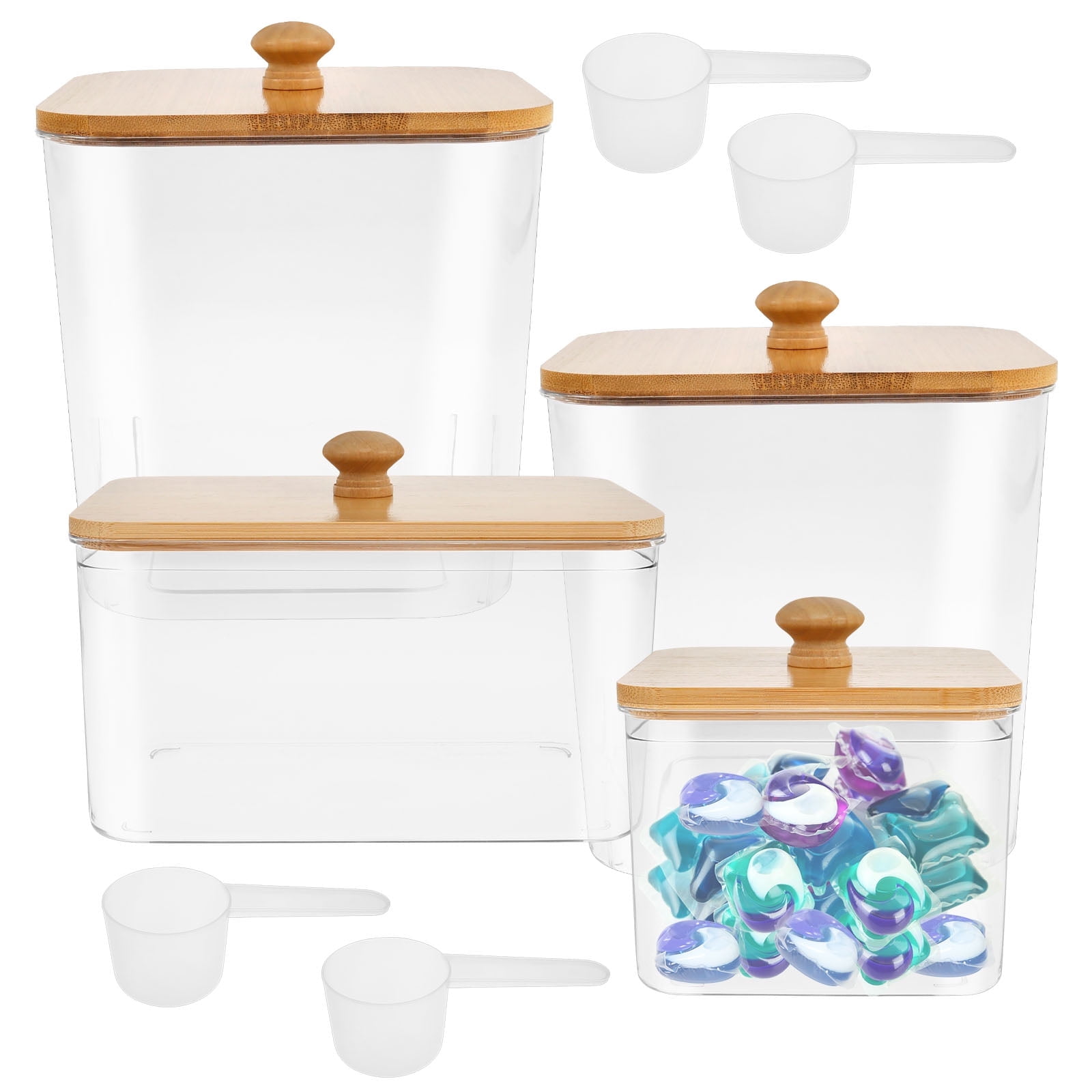 Dznils 4-Piece Laundry Detergent Containers with Bamboo Lids, Laundry ...