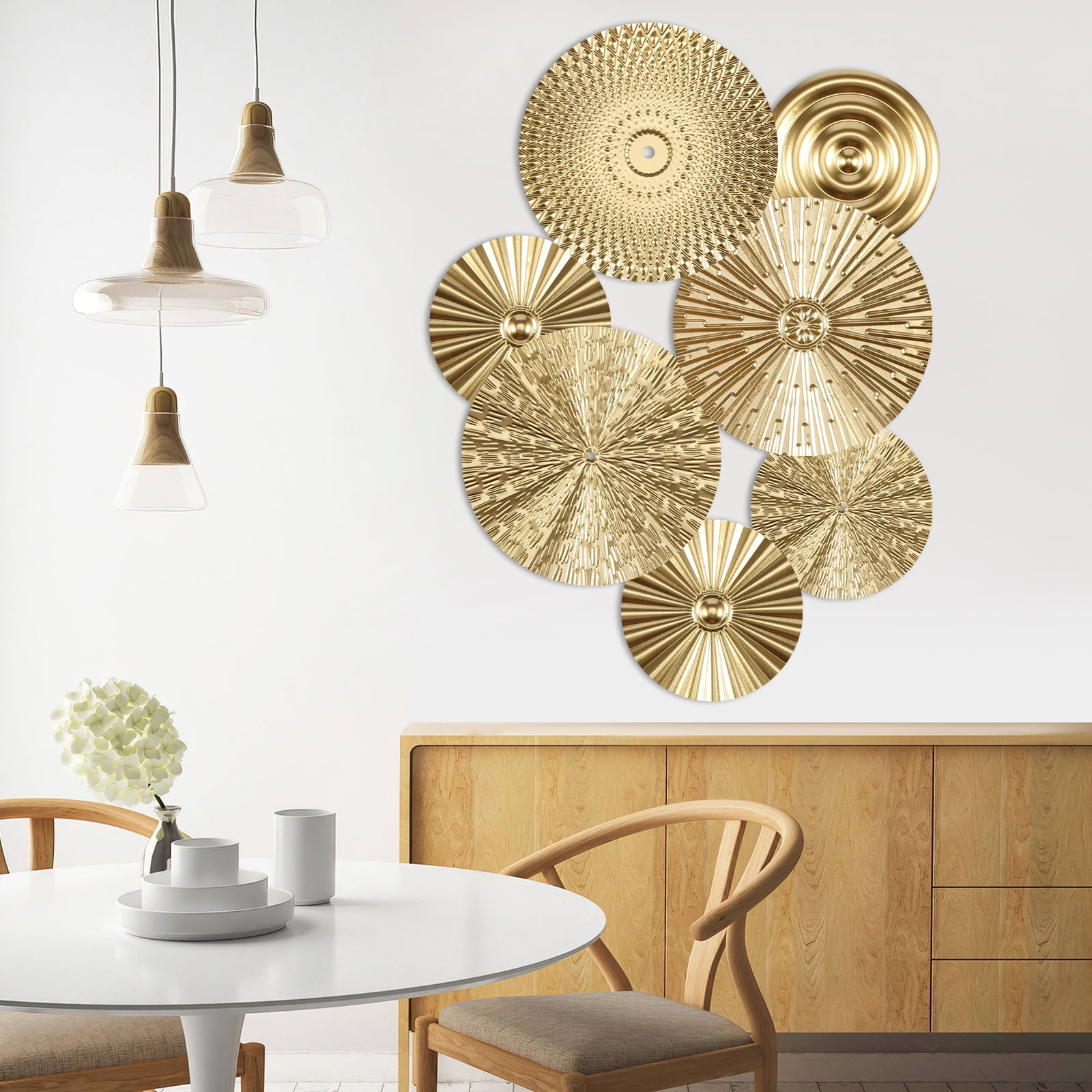 Dznils 7Pcs Gold Metal Plate Wall Decor Morden Round Hanging Metal Wall ...
