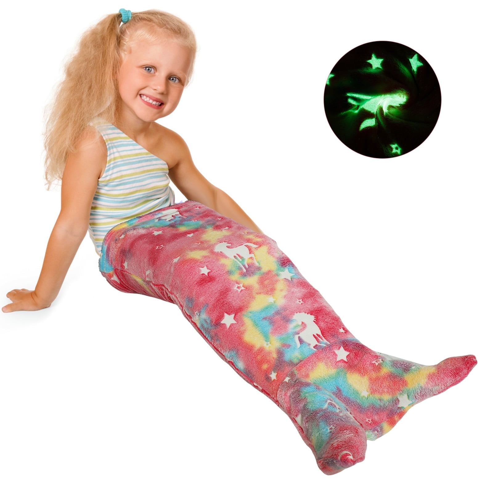 Dznils Glow in The Dark Mermaid Tail Blanket for Kids, Soft Flannel ...