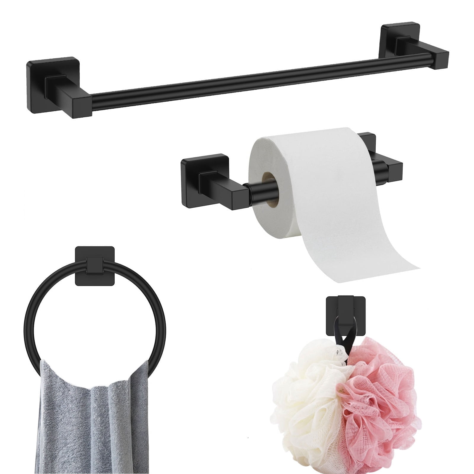 Dznils Matte Black Steel Bathroom Hardware Set, Towel Bar, Toilet Paper ...