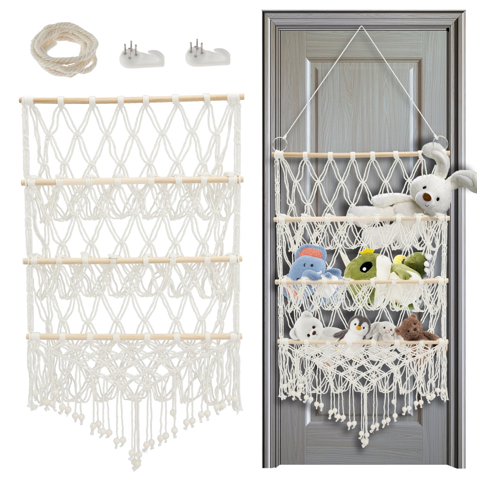 Dznils Stuffed Animal Hanging Storage Net, Macrame Cotton Organizer ...