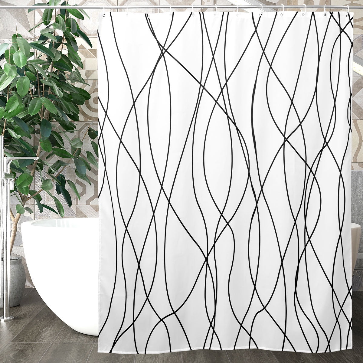Dznils Striped Polyester Shower Curtain, Black and White Modern ...