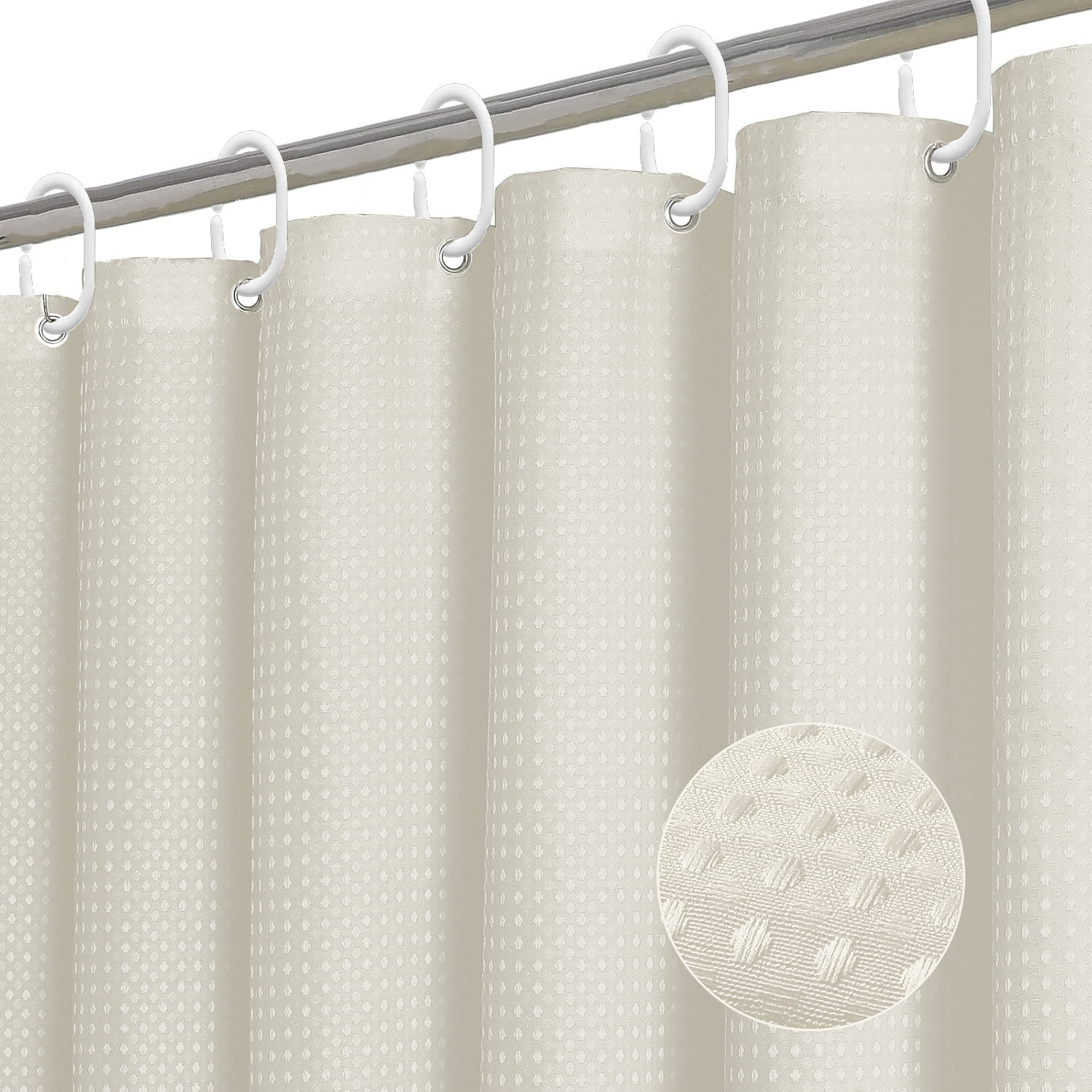 Dznils Waffle Shower Curtain with Hooks, Thick Weighted Fabric Bathroom ...