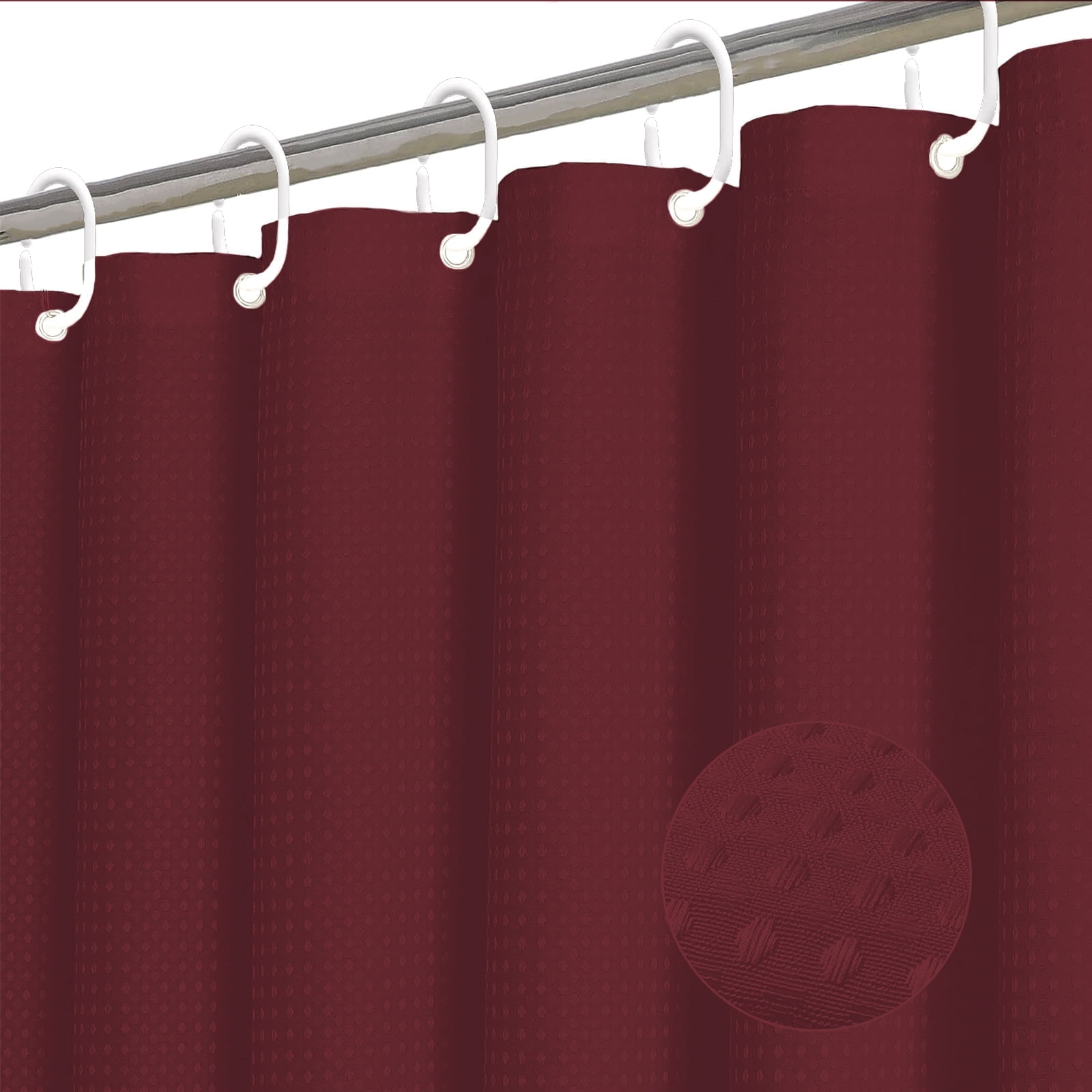 Dznils Waffle Shower Curtain with Hooks, Thick Weighted Fabric Bathroom ...