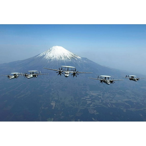 E-2C Hawkeyes in Formation Mount Fuji Japan Style - B - 24x36 Inch ...