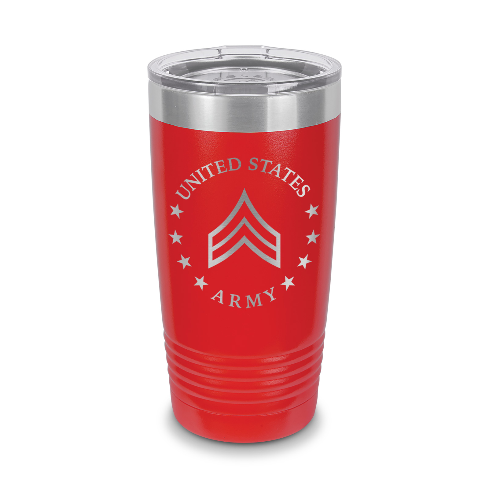 E-4 Corporal US Army Rank Tumbler 20 oz - Laser Engraved w/ Clear Lid ...