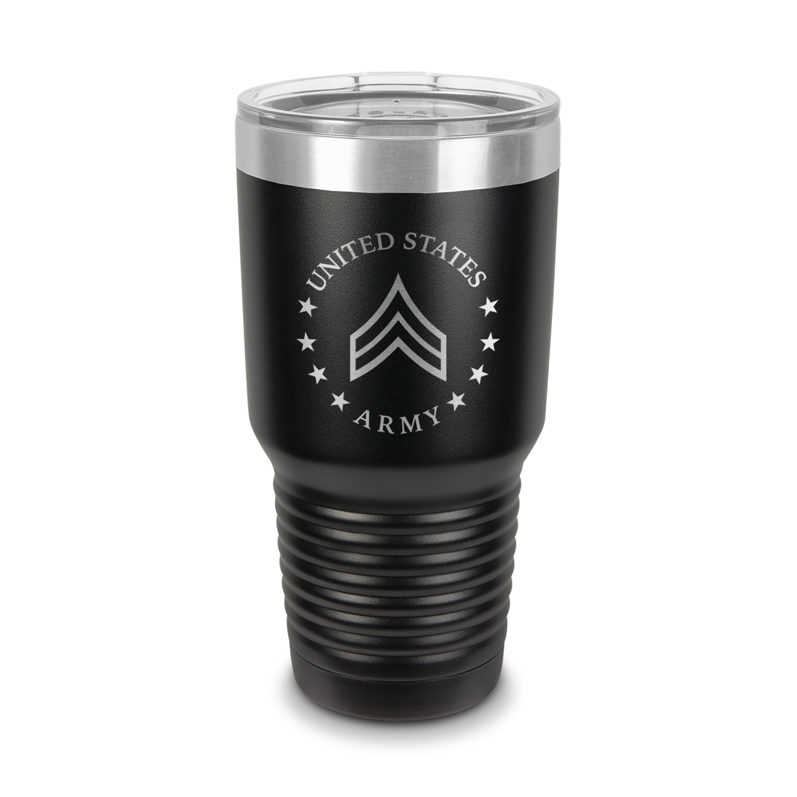 E-4 Corporal US Army Rank Tumbler 30 oz - Laser Engraved w/ Clear Lid ...