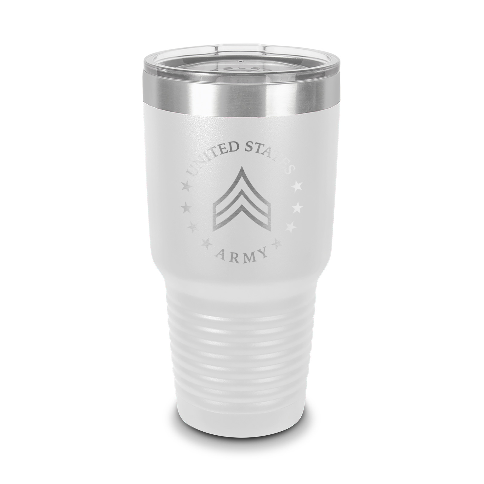 E-4 Corporal US Army Rank Tumbler 30 oz - Laser Engraved w/ Clear Lid ...