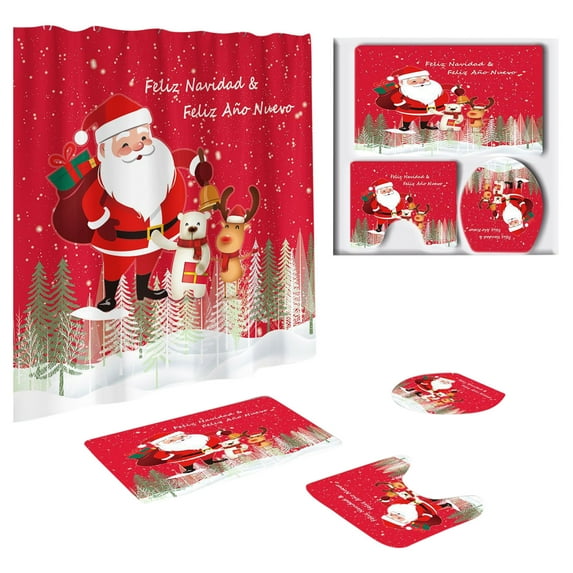 E 4-Piece Bathroom Set, Shower Curtain & Absorbent Mats, Non-Slip Floor ...