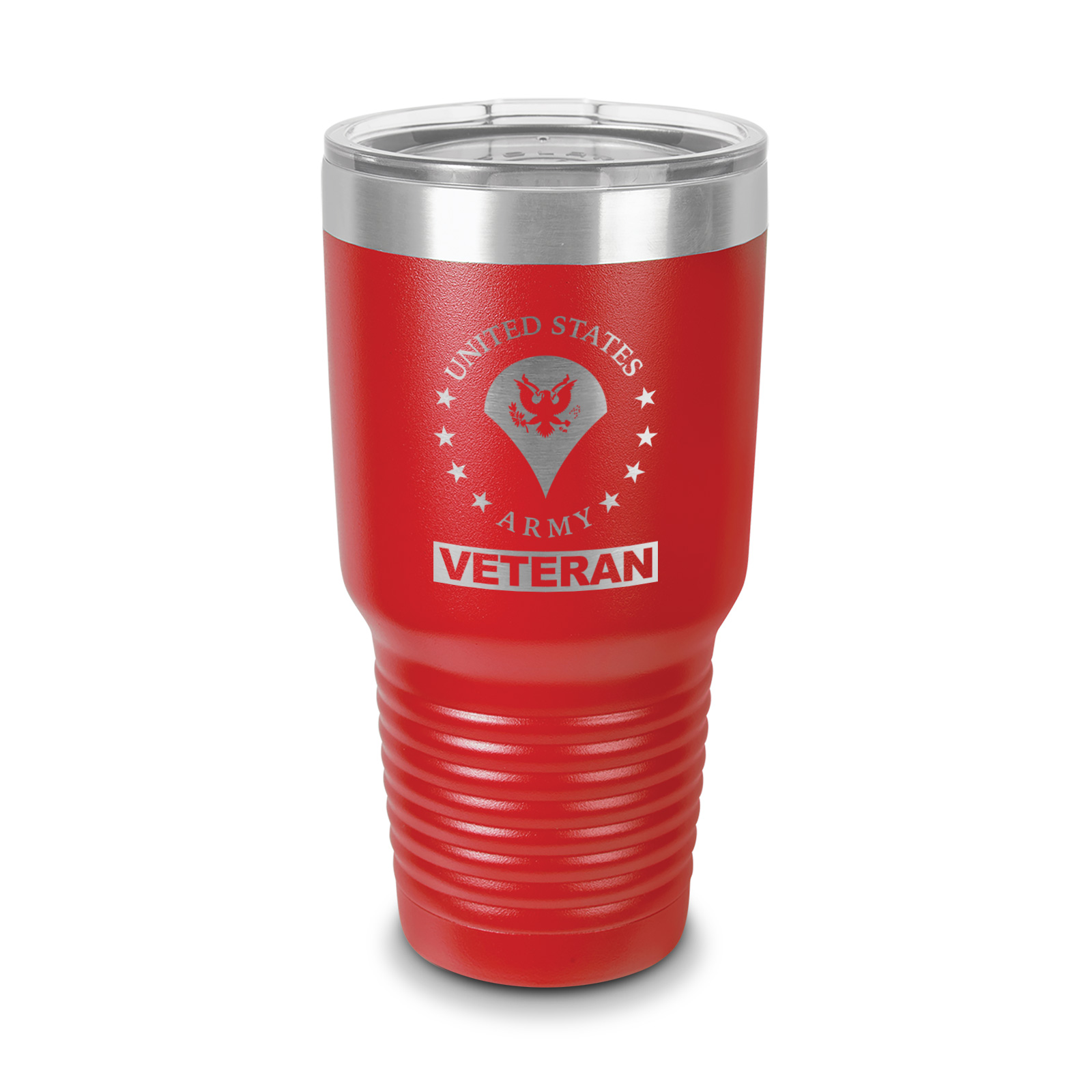 E-4 Specialist Veteran US Army Rank Tumbler 30 oz - Laser Engraved w/ Clear Lid - Stainless ...
