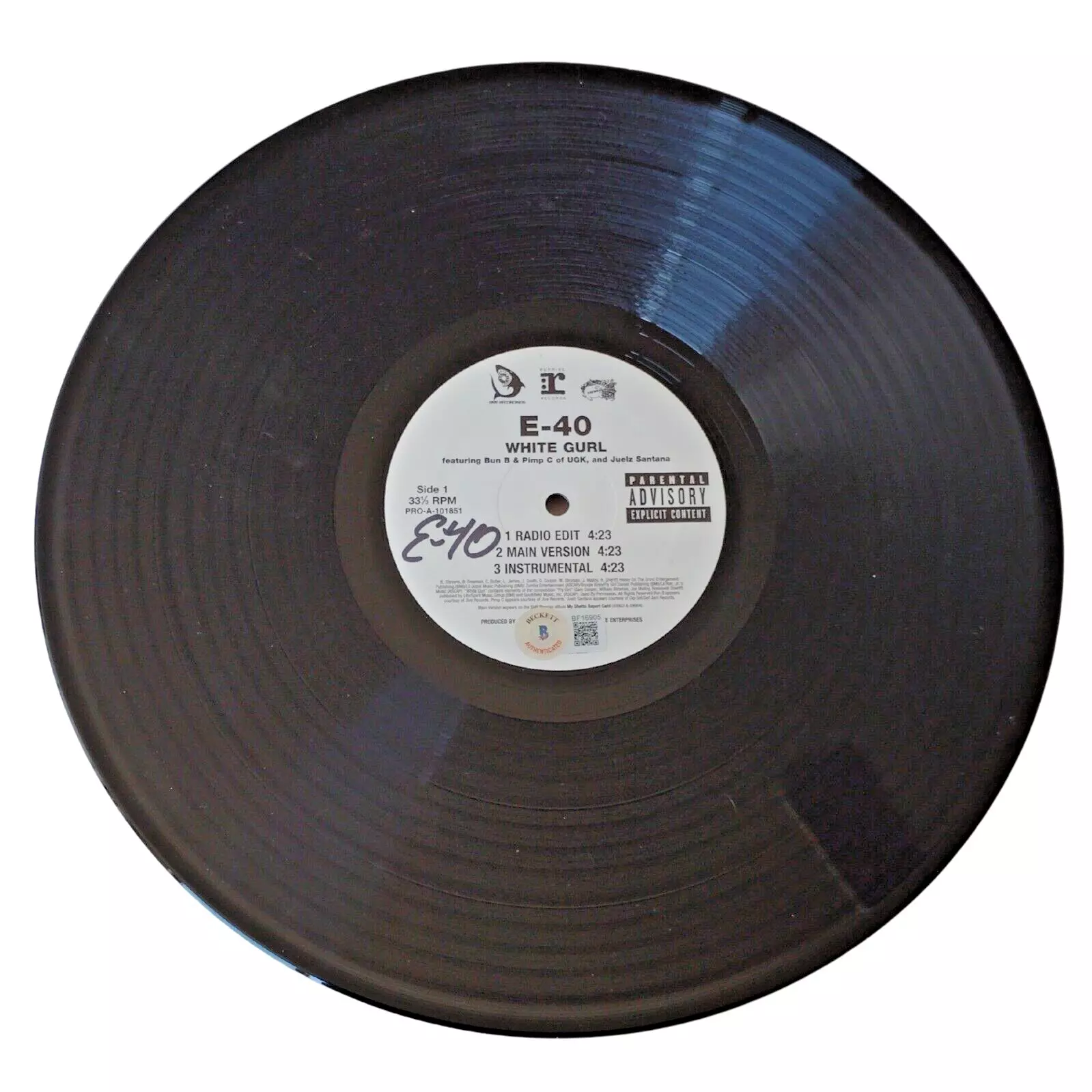 E-40 Signed White Gurl / Just Fkn 12" Single Vinyl Record Album Beckett ...