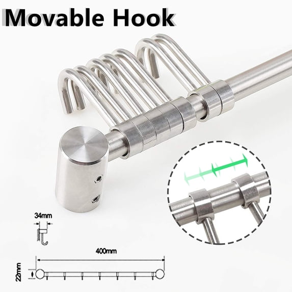 E-507 Movable Stainless Steel Kitchen Utensil Rail, Wall Mounted with 7 ...