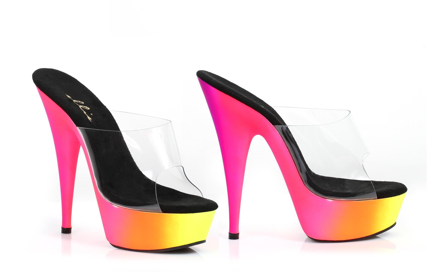 E-609-Sherbert, 6 Inch Rainbow Design Neon Mule Womans Sandal Mule ...