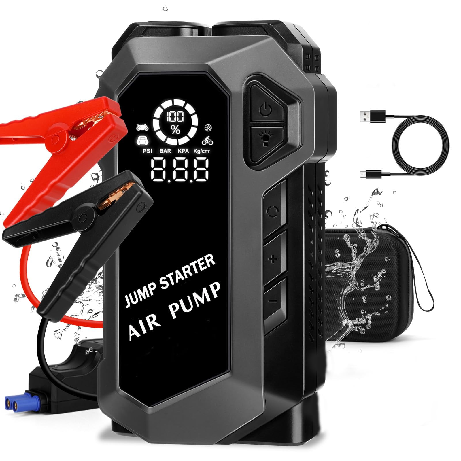 E-Ant Car Jump Starter with Air Compressor(10L Gas/8L Diesel), 4000A ...