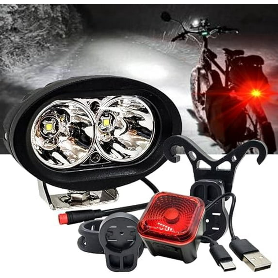E-Bike High-Output White LED Headlight & USB Rechargeable 4-Mode Smart ...