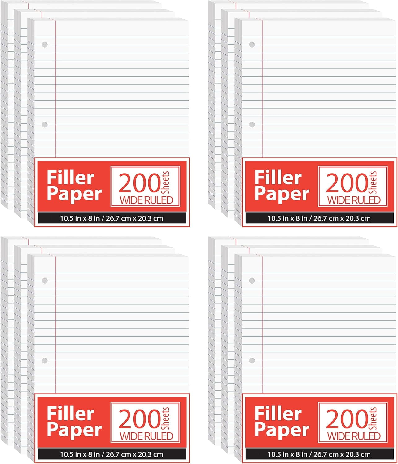 E-CLIPS USA 10.5” x 8” Filler Paper 200-Sheet Wide Ruled Notebook Paper, 12-Pack - Walmart.com
