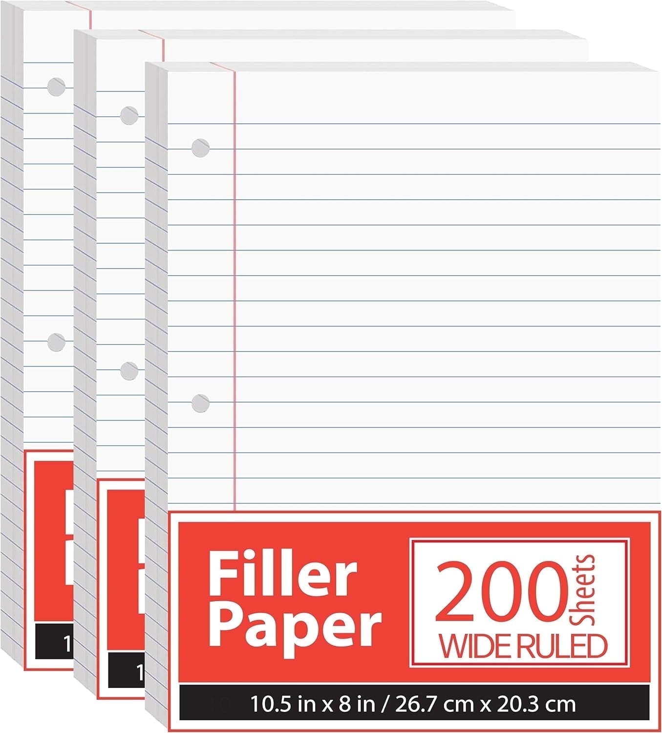 E-CLIPS USA 10.5” x 8” Filler Paper 200-Sheet Wide Ruled Notebook Paper, 3-Pack - Walmart.com