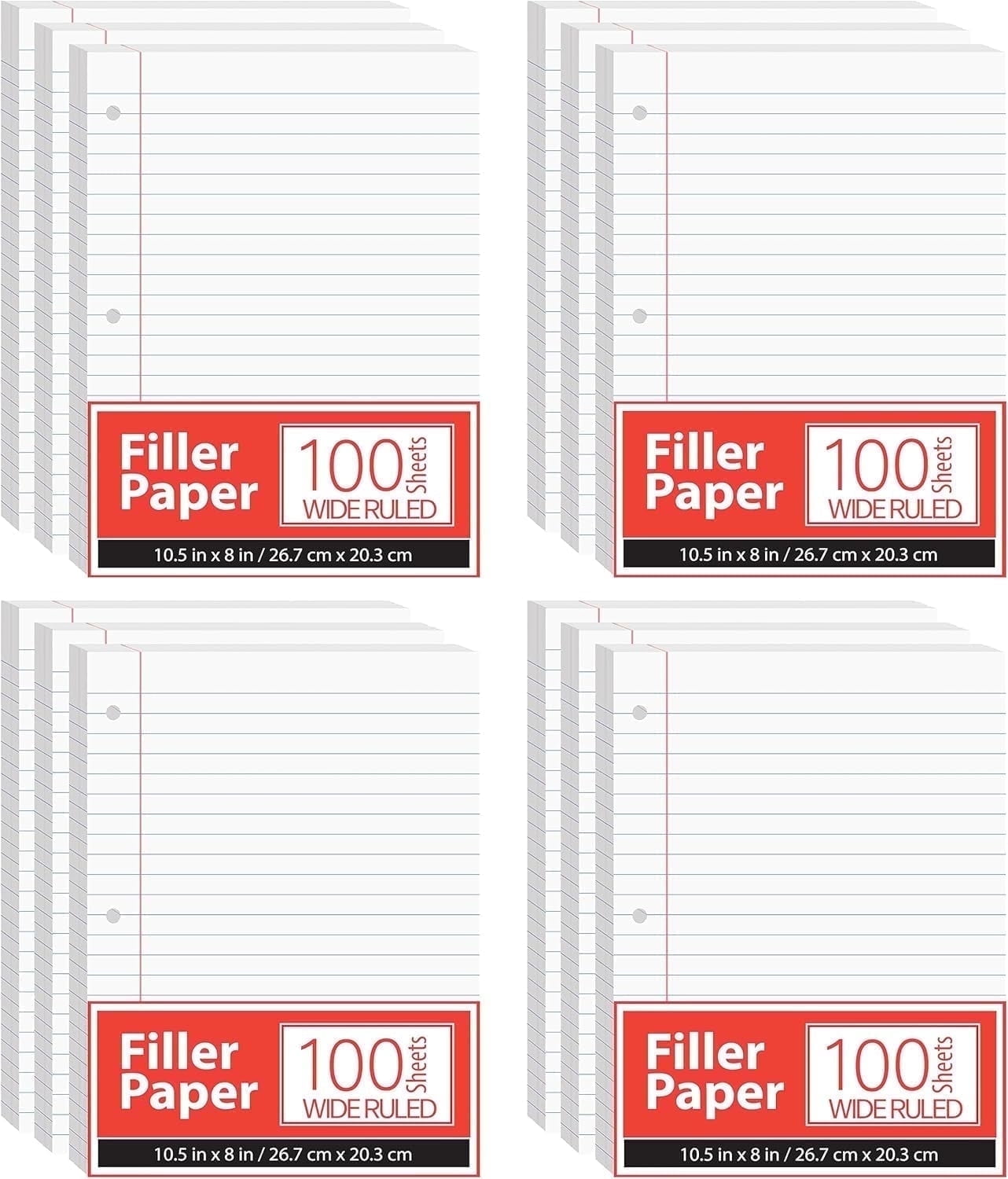 E-CLIPS USA 100 Sheet Wide Ruled Notebook Paper Loose Leaf Filler 3 ...