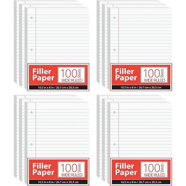 E-CLIPS USA 100 Sheet Wide Ruled Notebook Paper Loose Leaf Filler 3 ...