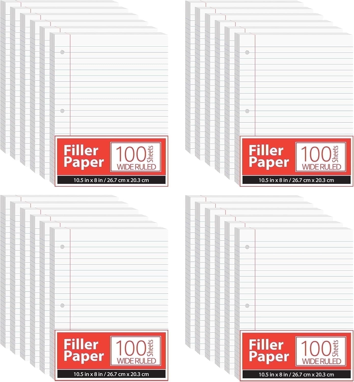 E-CLIPS USA 100 Sheet Wide Ruled Notebook Paper Loose Leaf Filler 3 ...