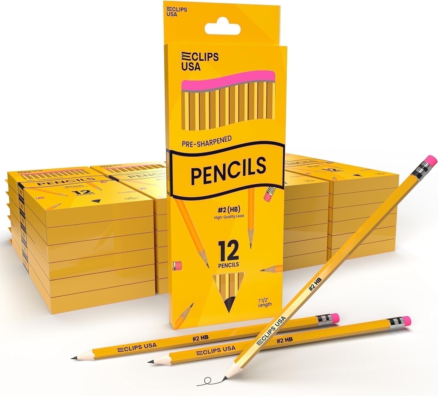 E-CLIPS USA #2 Pencils, HB Graphite Woodcased Pre Sharpened Pencils, 12 ...