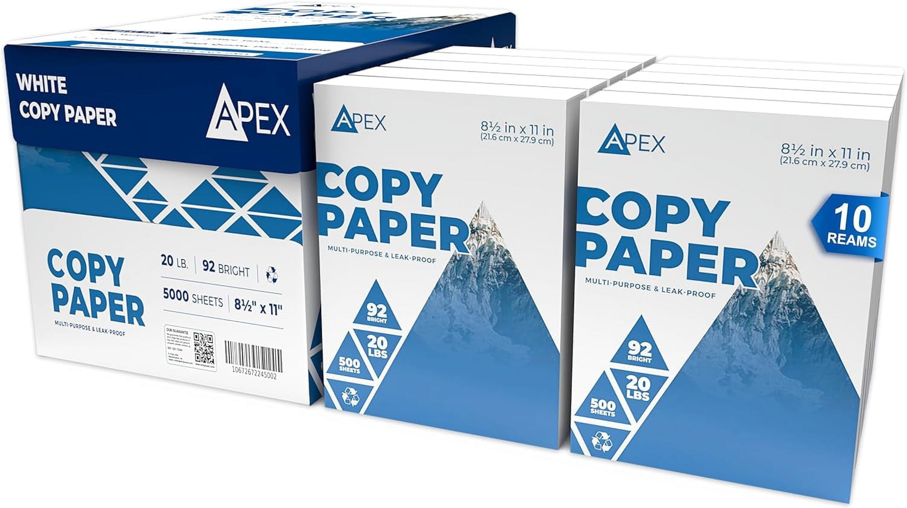 E-CLIPS USA Apex White Copy Paper 8.5” x 11” Multipurpose Printer Paper ...