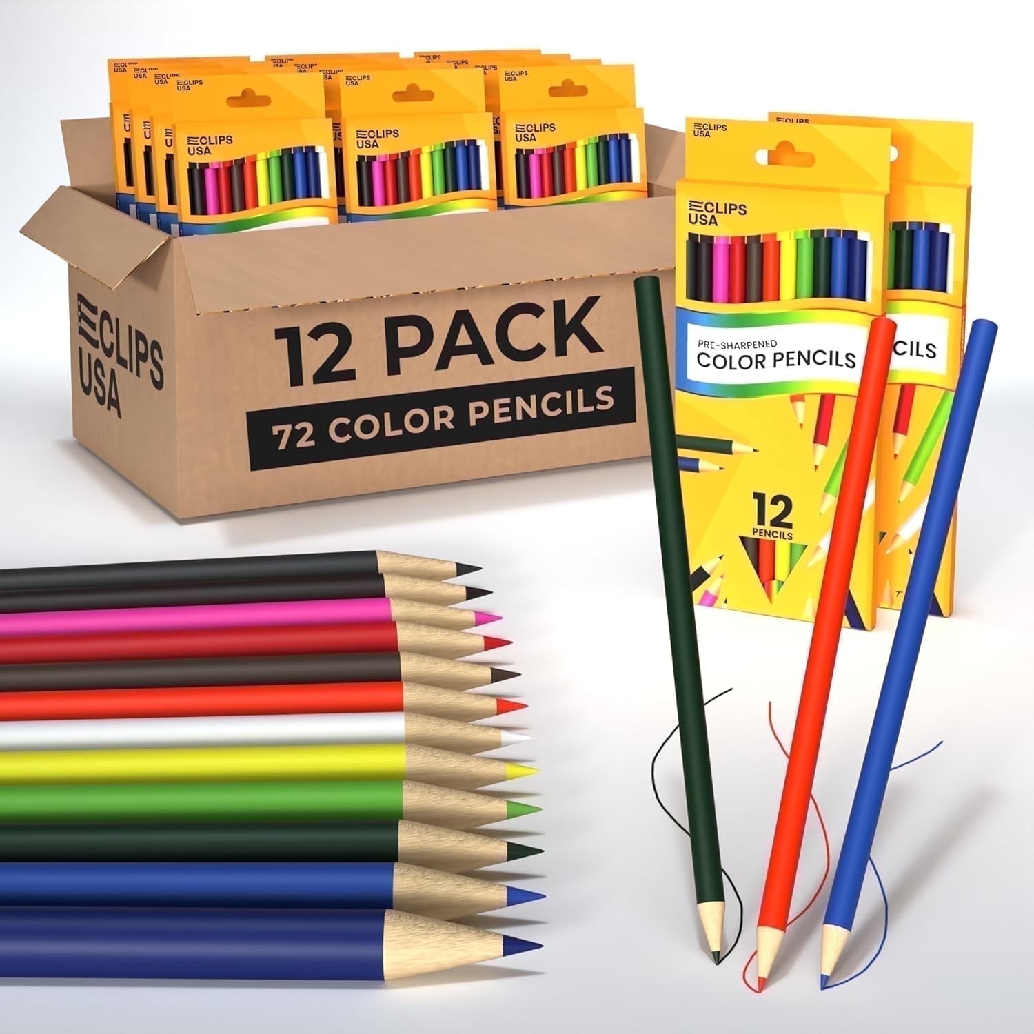 E-Clips USA Pre-Sharpened Colored Pencils, Bulk Color Pencil Set, 12-pc ...