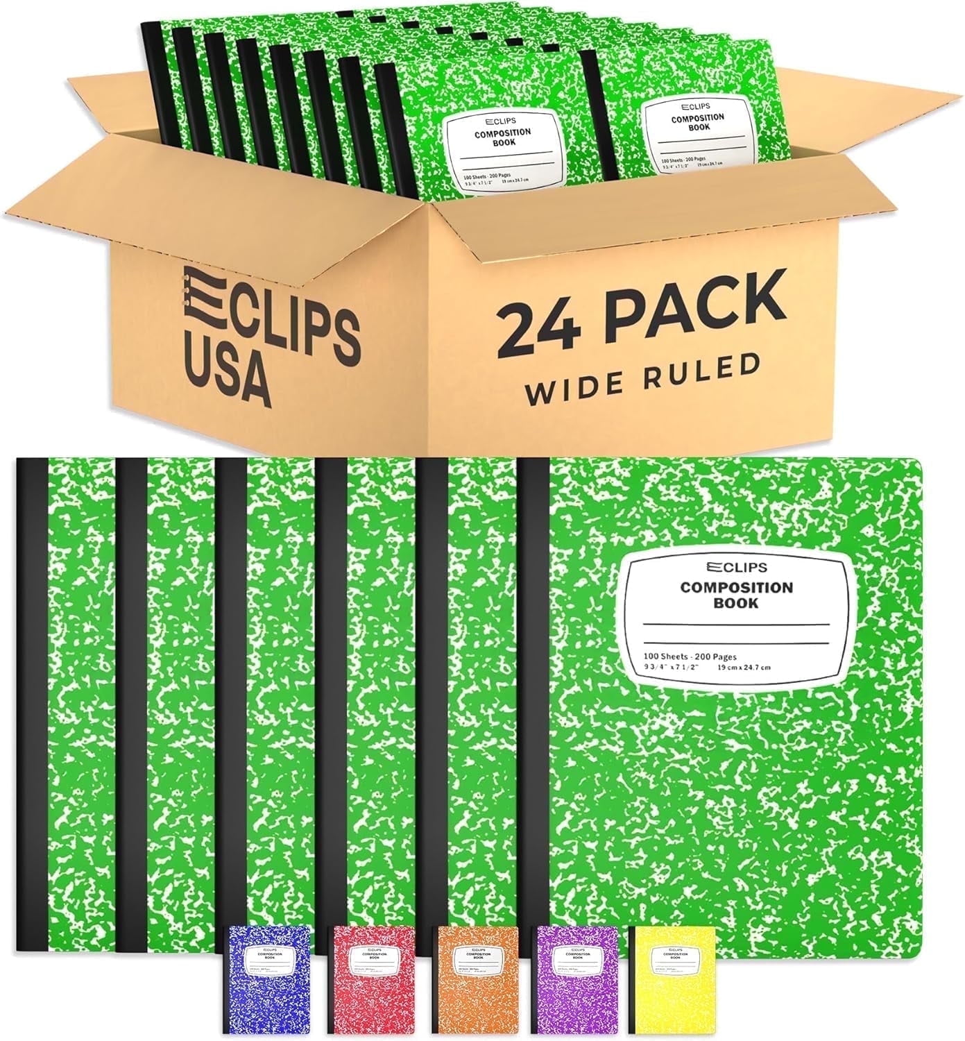 E-Clips USA 100-Sheet Wide-Ruled Hard Cover Composition Notebooks ...