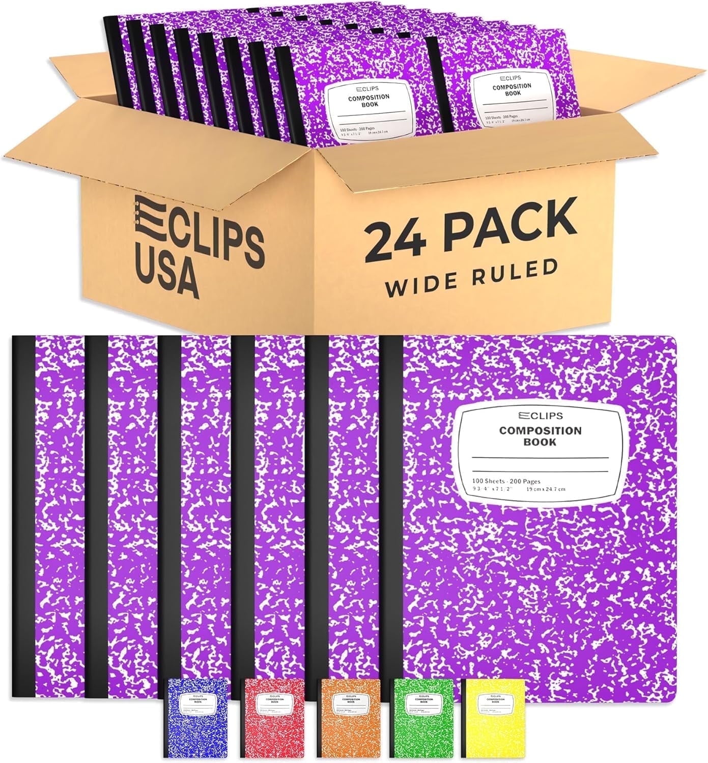 E-Clips USA 100-Sheet Wide-Ruled Hard Cover Composition Notebooks ...